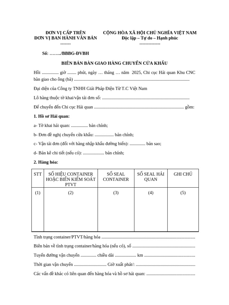 Mau Bien Ban Ban Giao Hang Chuyen Cua Khau | PDF
