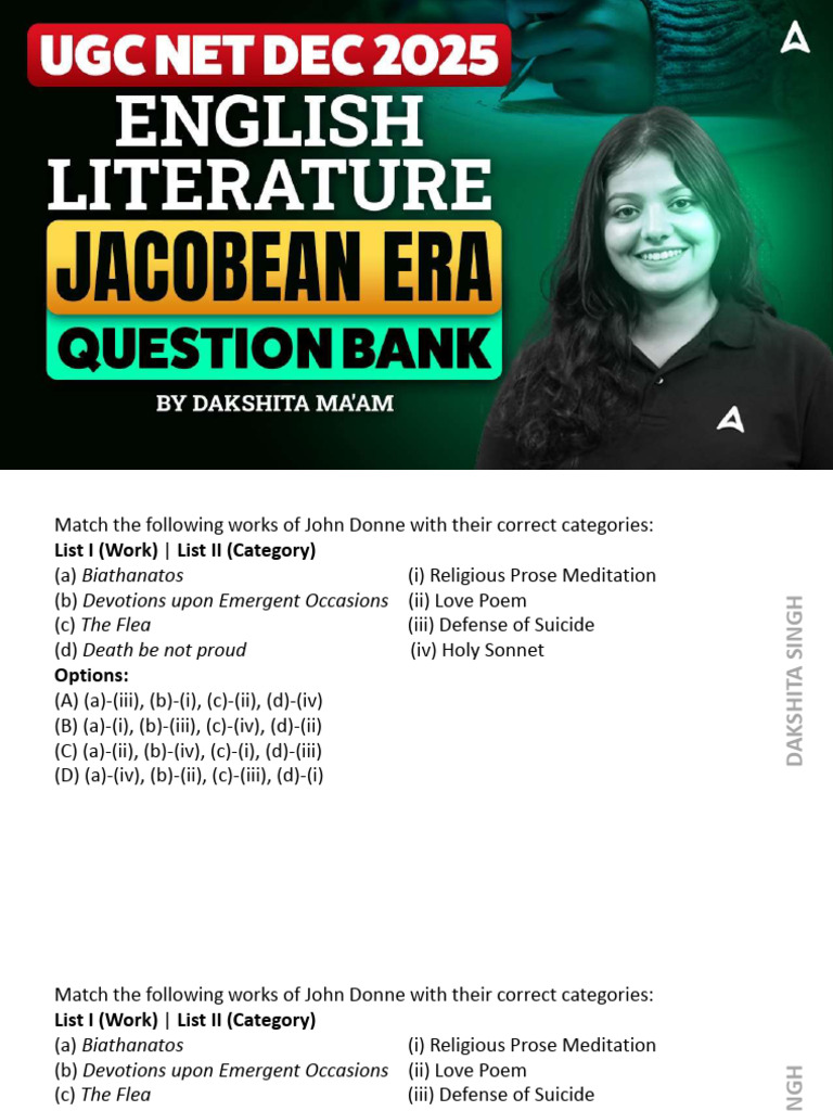 JACOBEAN ERA Questions by Dakshita Singh | PDF | Thomas Middleton ...