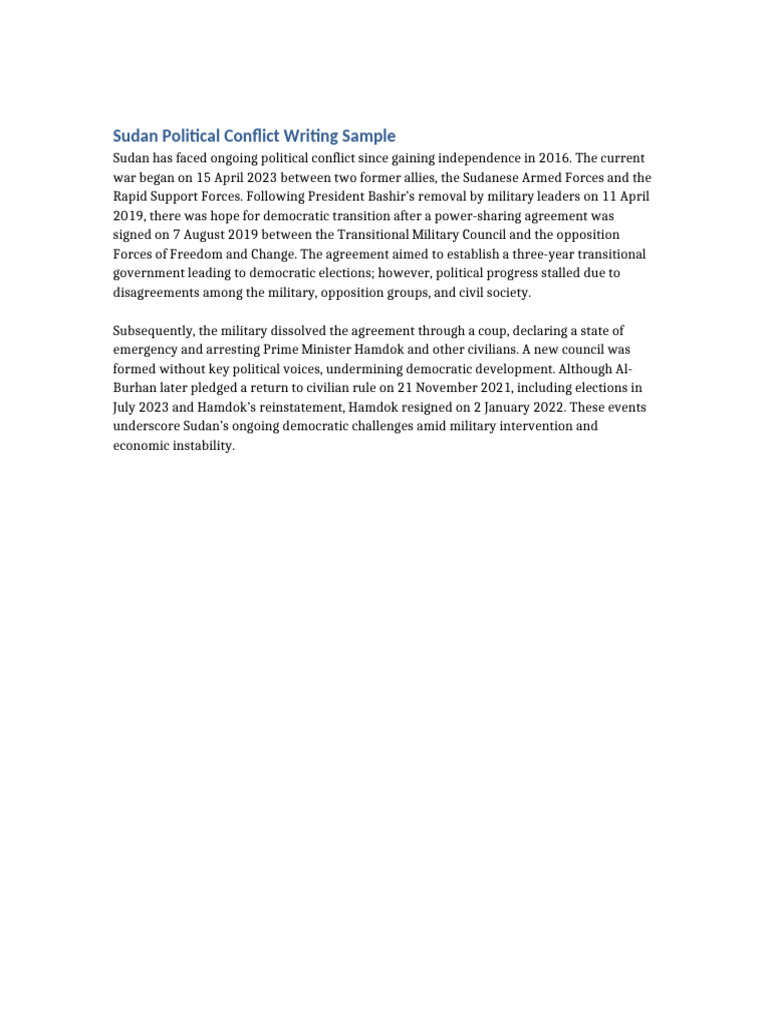 Sudan Political Conflict Writing Sample | PDF