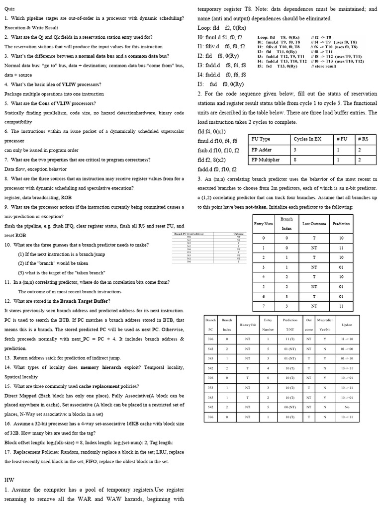 Computer Architecture Final Cheat Sheet | PDF | Cpu Cache | Computing