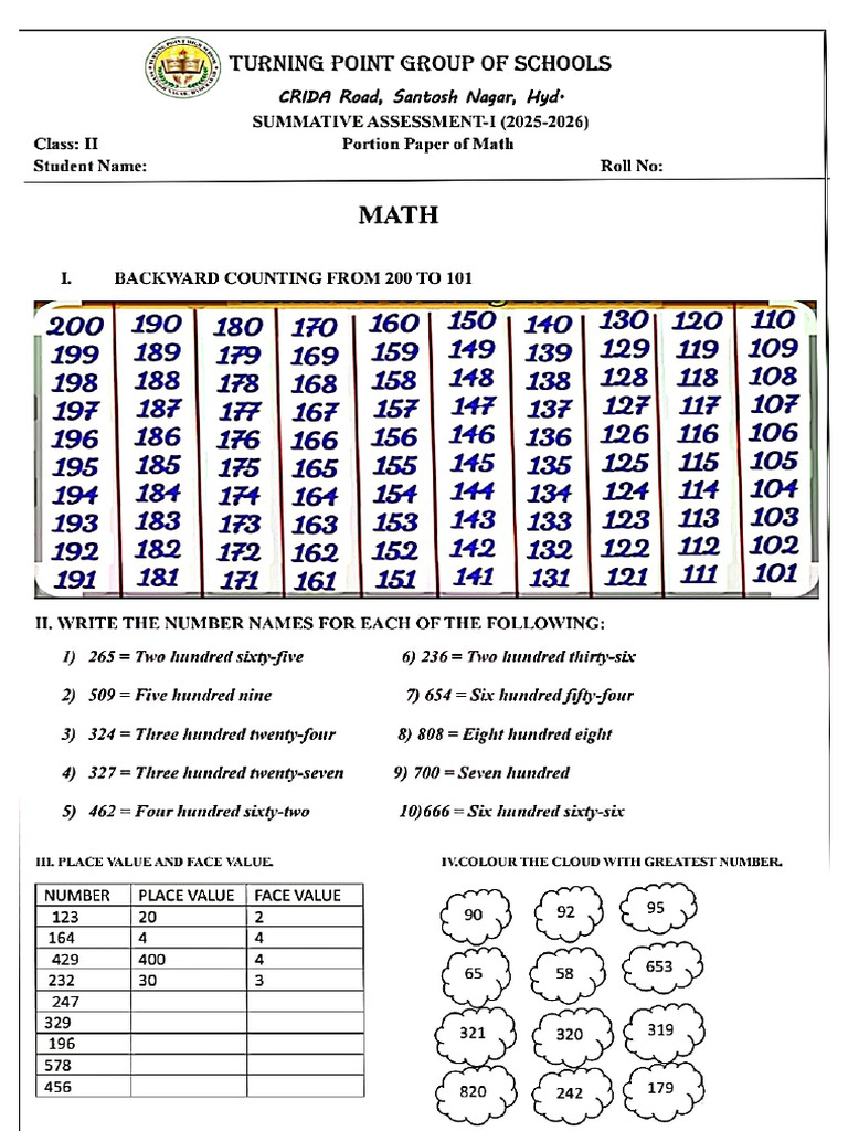 Sa1 Revision Class 2 Math, English | PDF