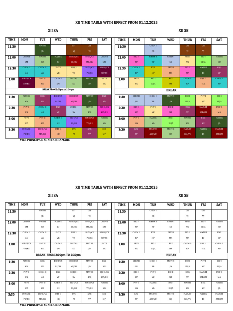 Xii Time Table From 01.12.2025. | PDF