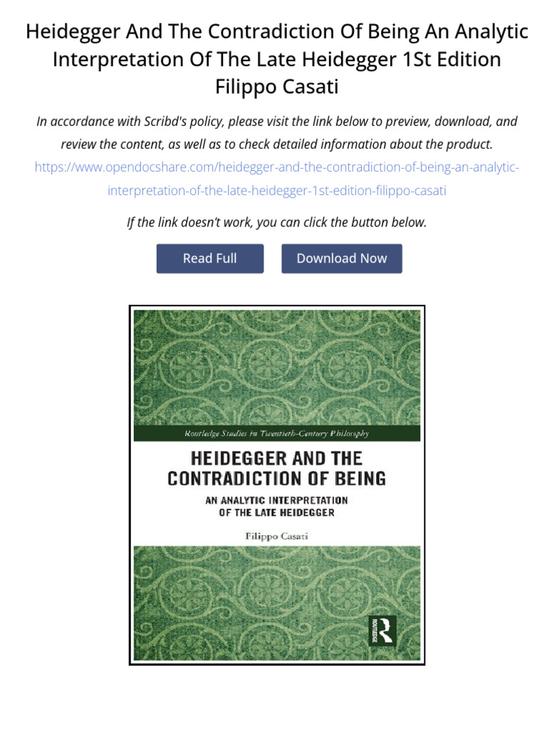 Heidegger and the Contradiction of Being An Analytic Interpretation of ...