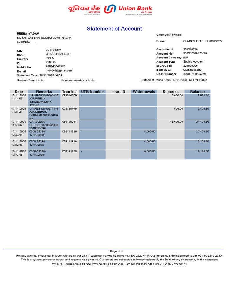 Saving Statement | PDF | Banking | Service Industries