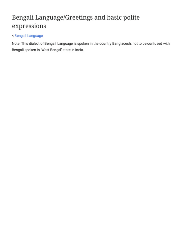 Bengali Language_Greetings and Basic Polite Expressions - Wikiversity | PDF