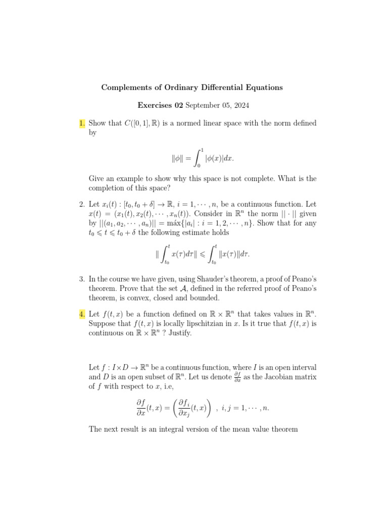 Ordinary Differential Equations Exercises | PDF | Inequality ...