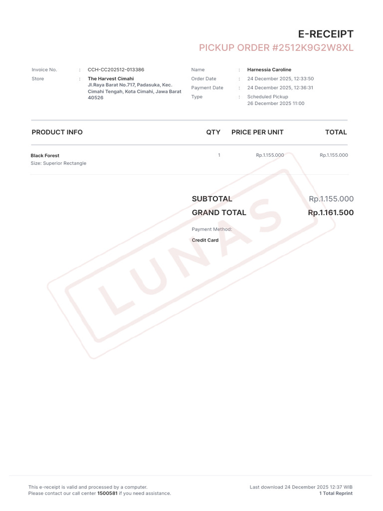 E-Receipt for Pickup Order #2512K9G2W8XL | PDF