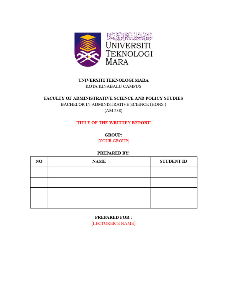 Cover Written Report for UiTM 2.0 | PDF