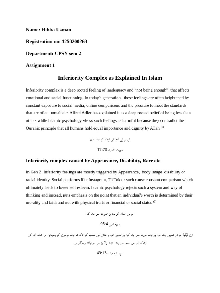 Inferiority Complex CPSY | PDF | Self Esteem | Feeling