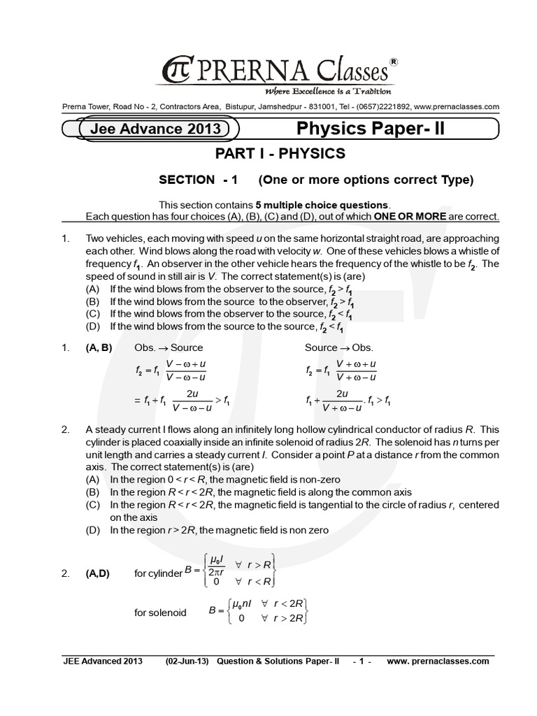 Jee Advance 2013 Phy i i Questions Solutions | PDF | Atomic Nucleus ...