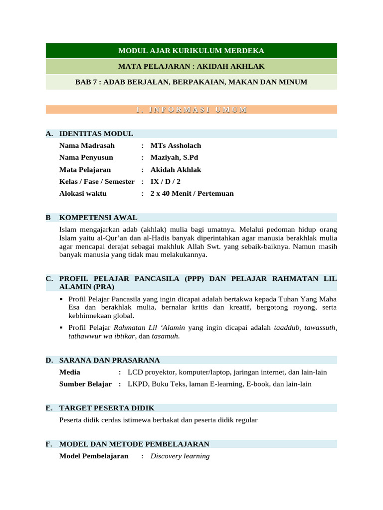 Adab Berjalan, Berpakaian, Makan Menurut Islam | PDF