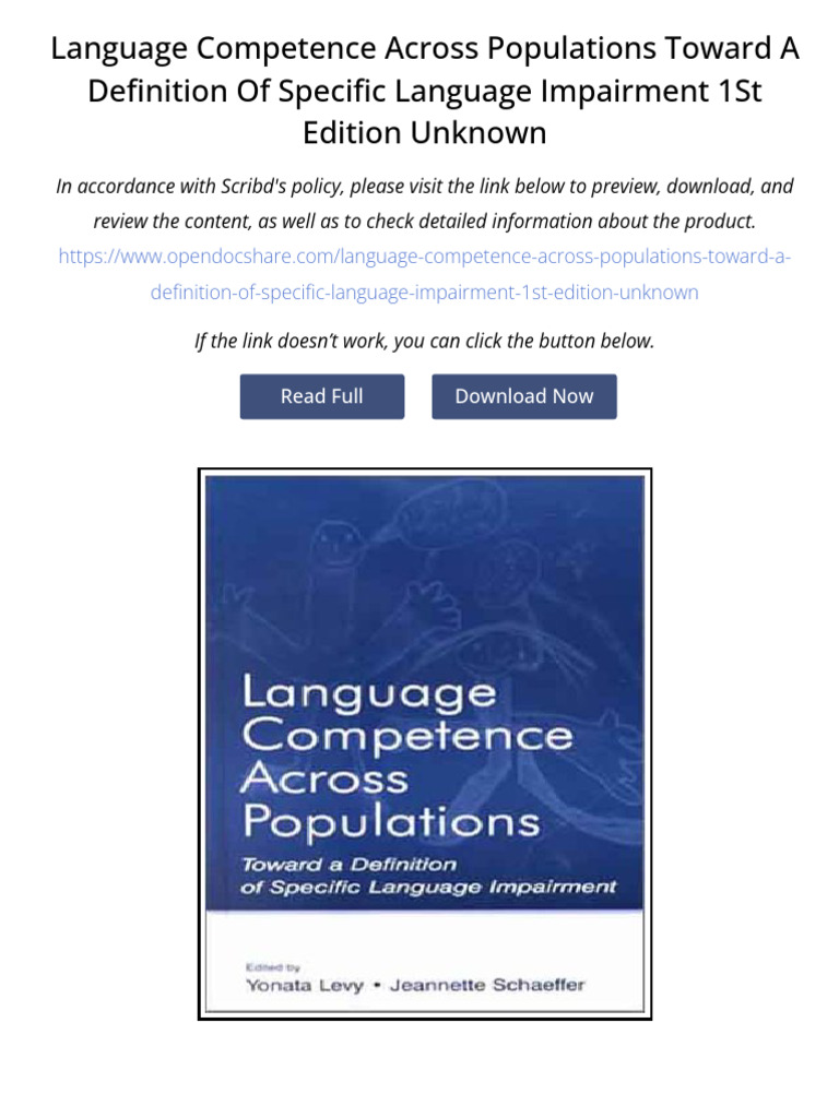 Language Competence Across Populations Toward a Definition of Specific ...