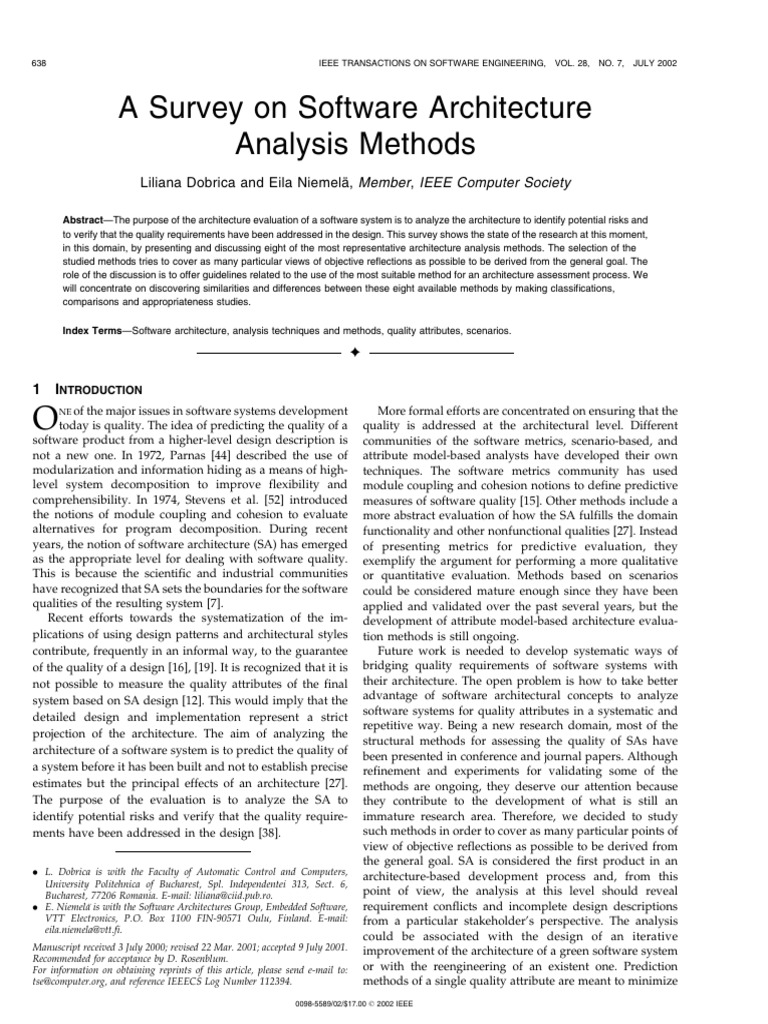 Software Architecture Analysis Methods Survey | PDF | Software Quality ...