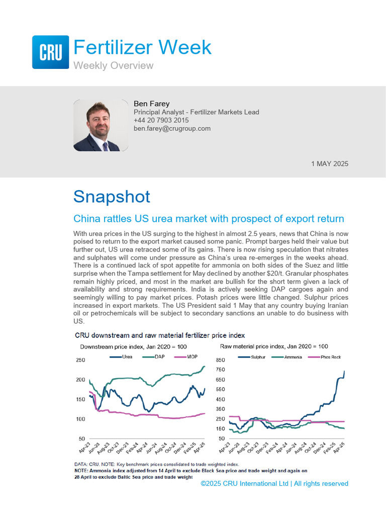 CRU Weekly Overview 2 May 25 (1) | PDF | Fertilizer | Cargo