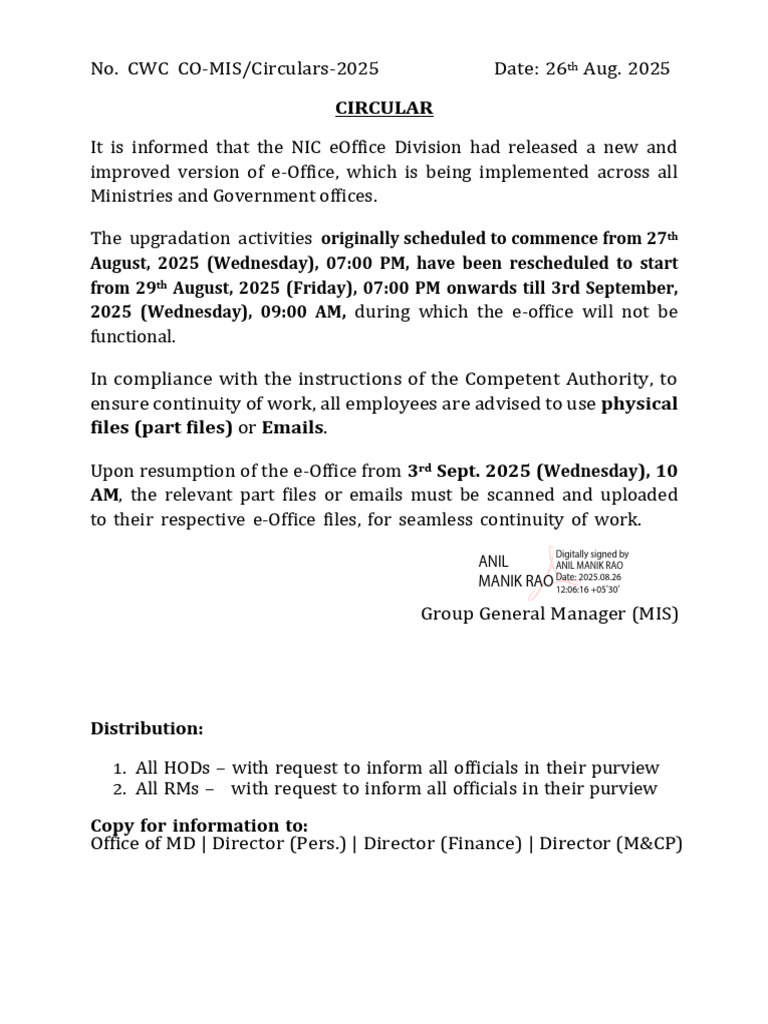 Revised Circular E-Office | PDF