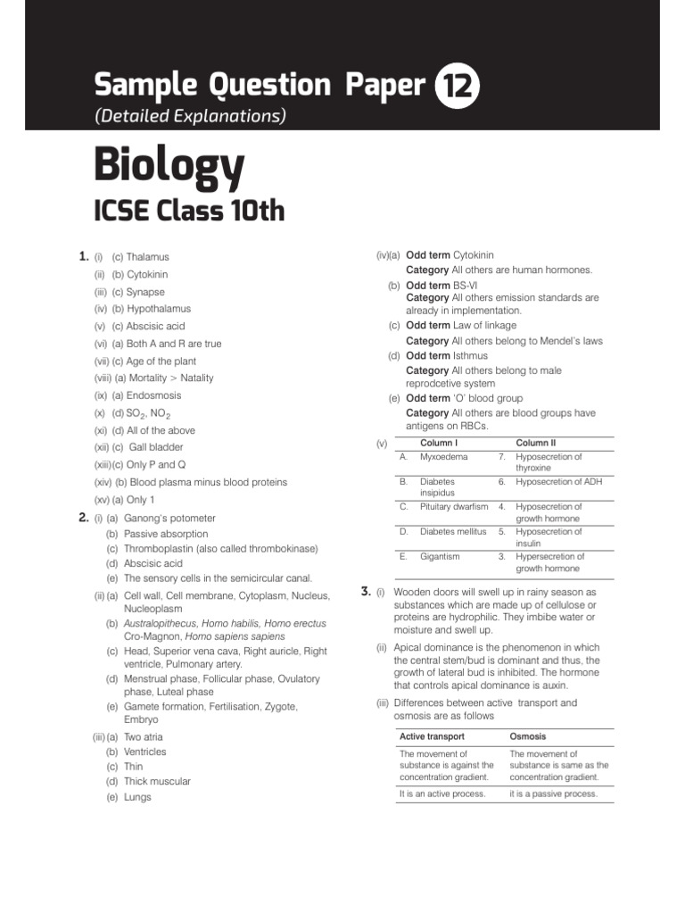ICSE BIO Sample Paper 12 Sol | PDF | Heart Valve | Heart