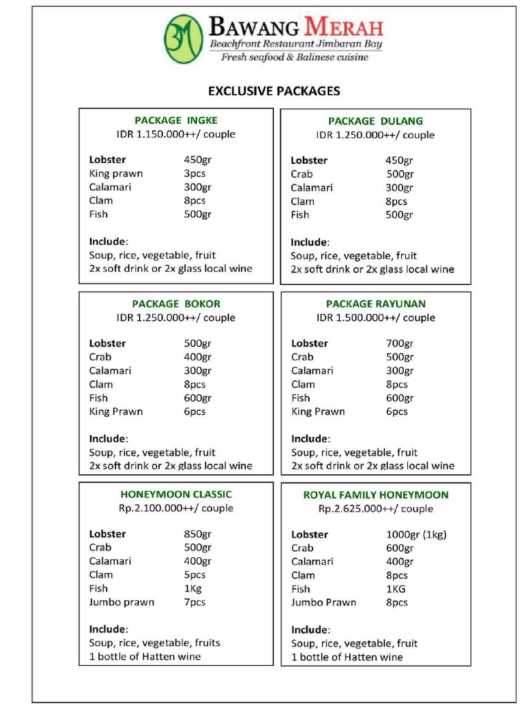 Seafood and Balinese Dinner Menu | PDF | Indonesian Cuisine | Cuisine