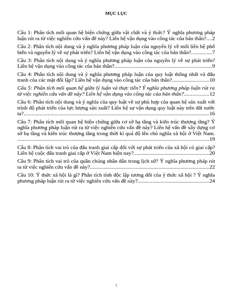 10 cau hoi thi Mon CN Mac-Lenin | PDF