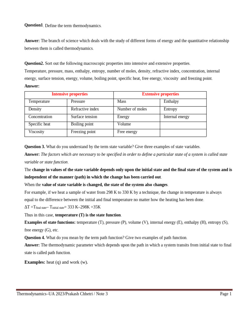 Thermodynamics XII Science - Note - 3 | PDF | Heat | Temperature