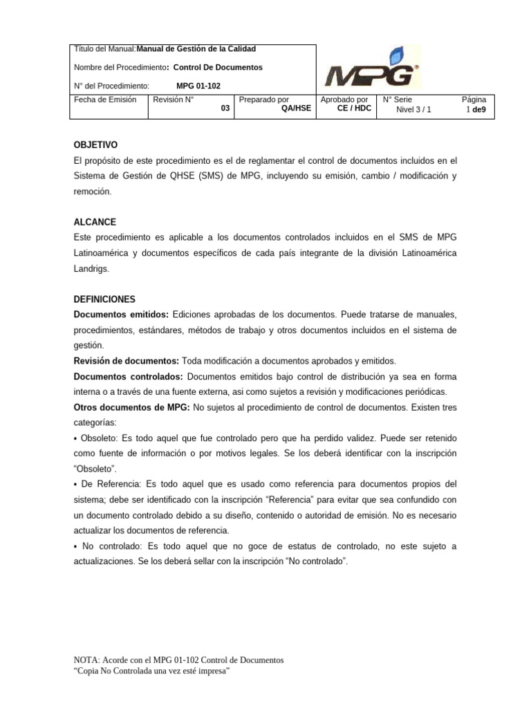 Control de Documentos | PDF | Gestión de la calidad | Sistema de manejo de calidad
