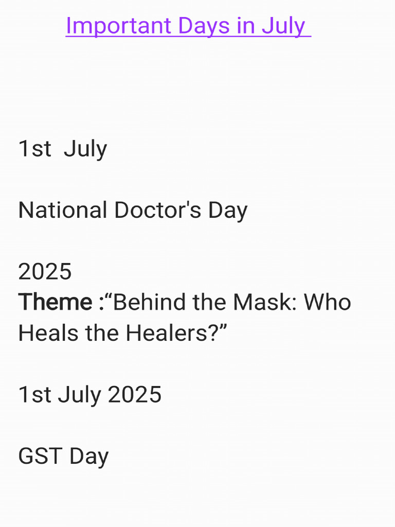Important Days in July _251120_095052 | PDF
