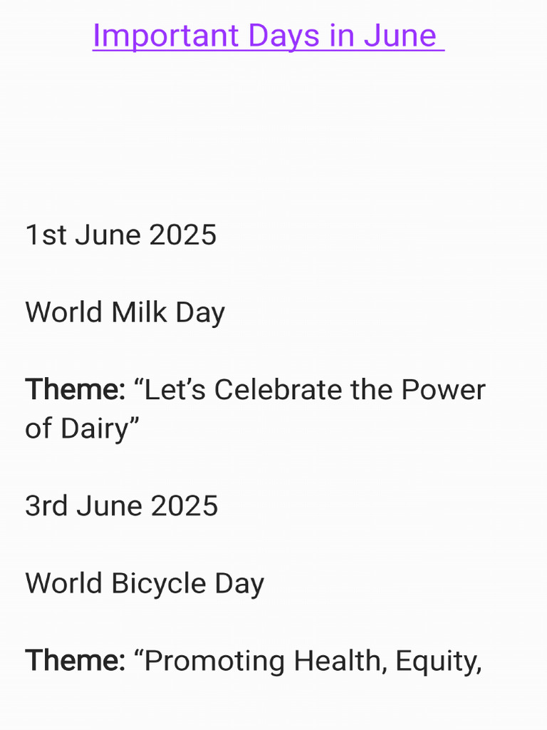 Important Days in June - 251121 - 111732 | PDF