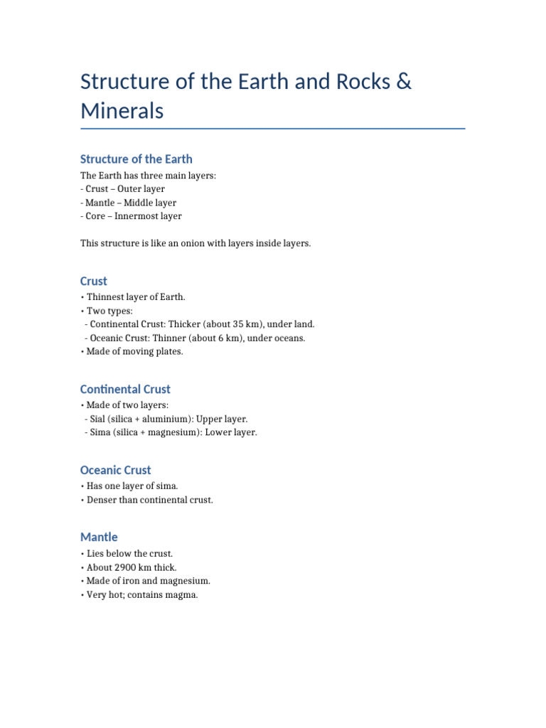 1748267689188 Structure of Earth and Rocks Notes | PDF | Rock (Geology ...