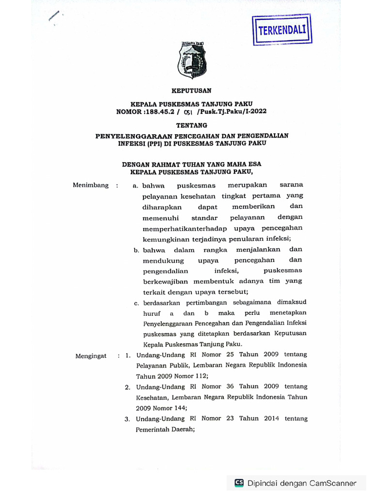 SK Penyelenggaraan Pencegahan Dan Pengendalian Infeksi (PPI) Di ...