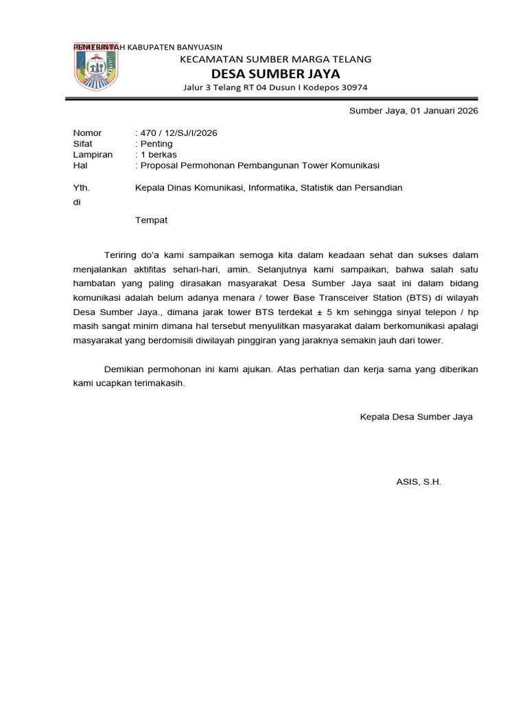 Proposal Pembangunan Tower BTS Sumber Jaya | PDF