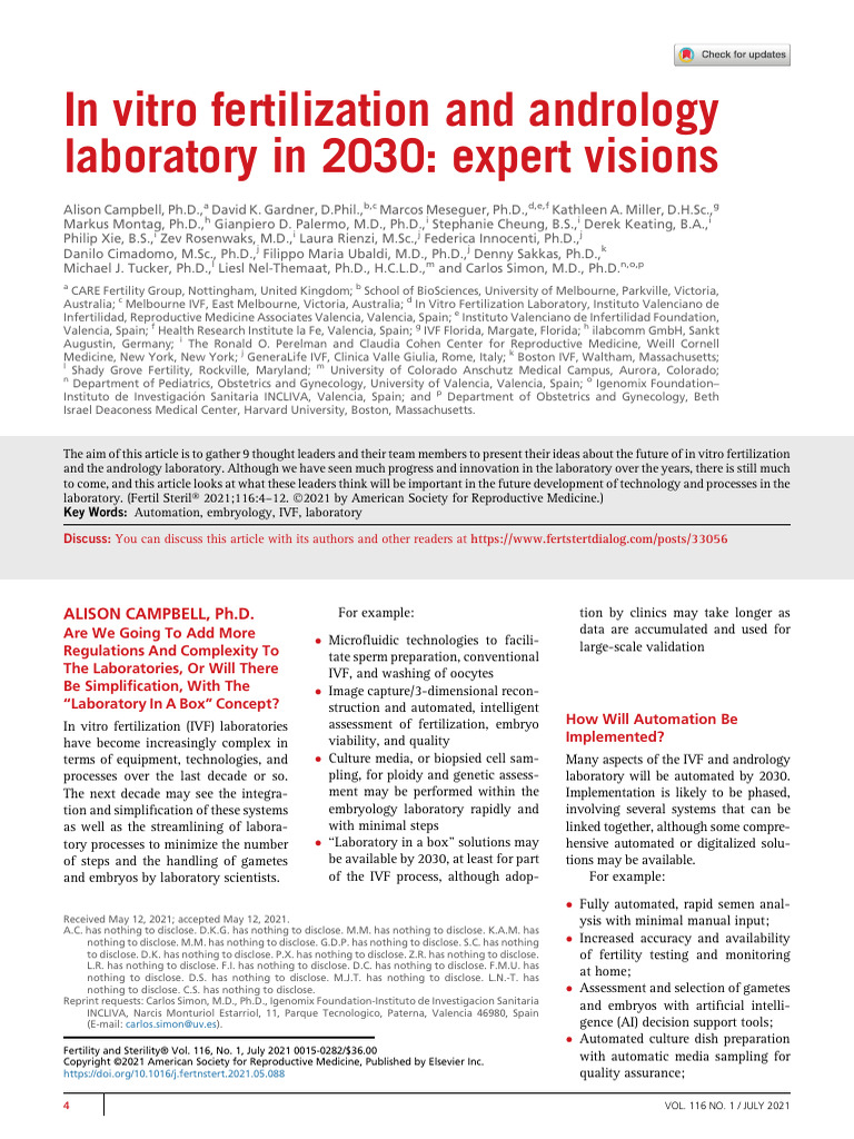 In Vitro Fertilization and Andrology Laboratory in 2030 Expert Visions ...