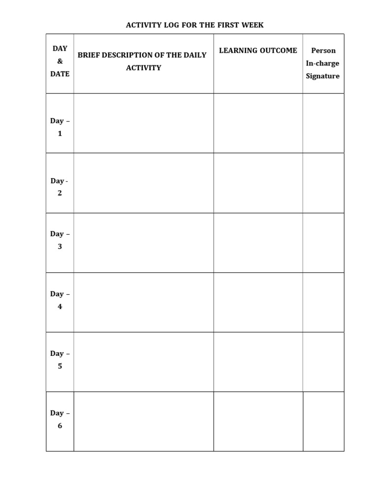Weekly Activity Log Template | PDF