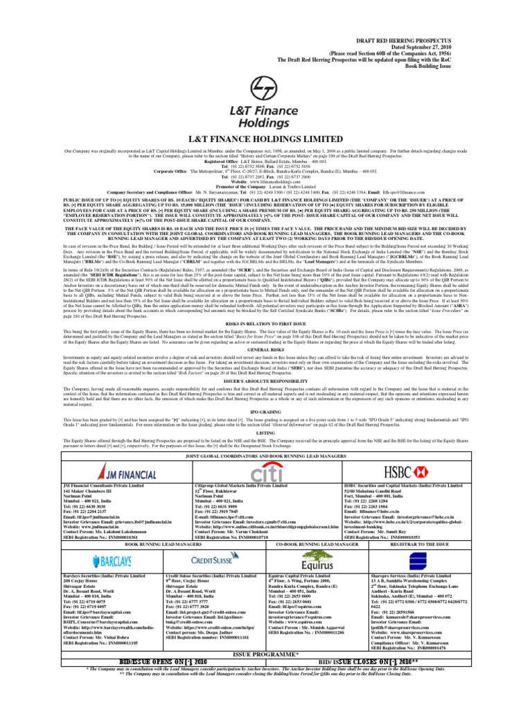 Original Prospectus of L&T Financial Holdings IPO | PDF | Securities ...