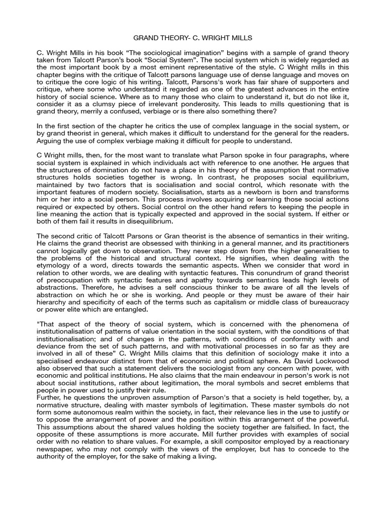 The Grand Theory Summary | PDF | Theory | Sociology