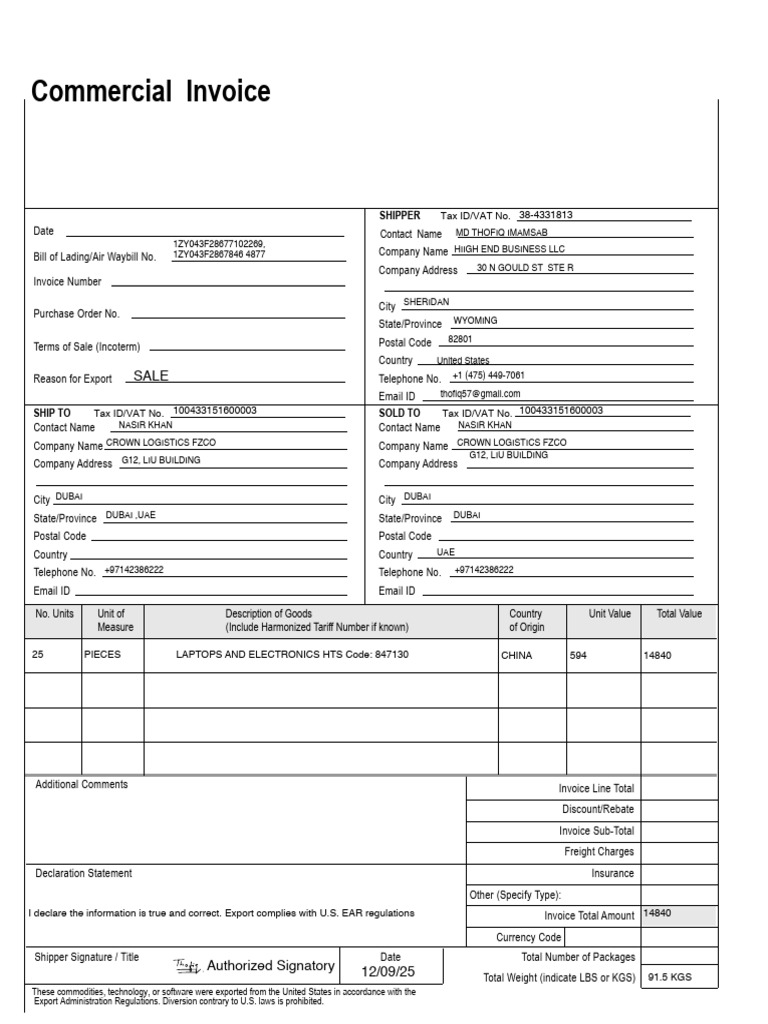 Commercial Invoice | PDF | Invoice | Value Added Tax