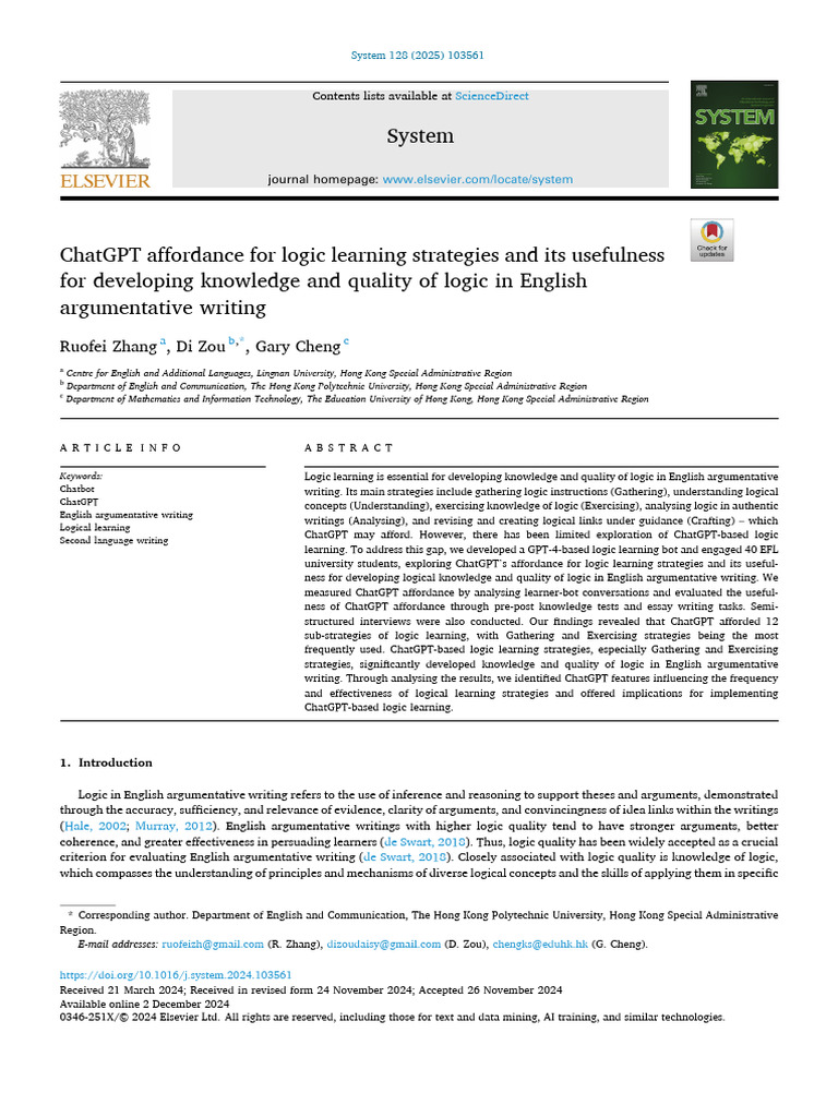 ChatGPT Affordance for Logic Learning Strategies and Its Usefulness for ...