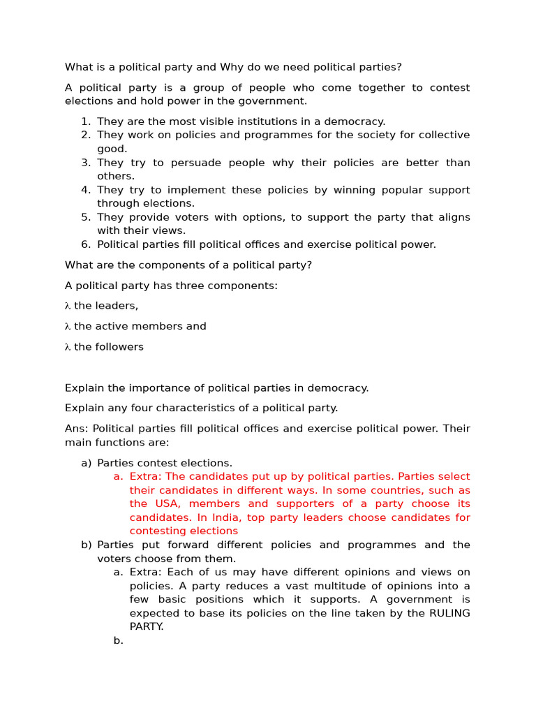 What is a Political Party and Why Do We Need Political Parties | PDF
