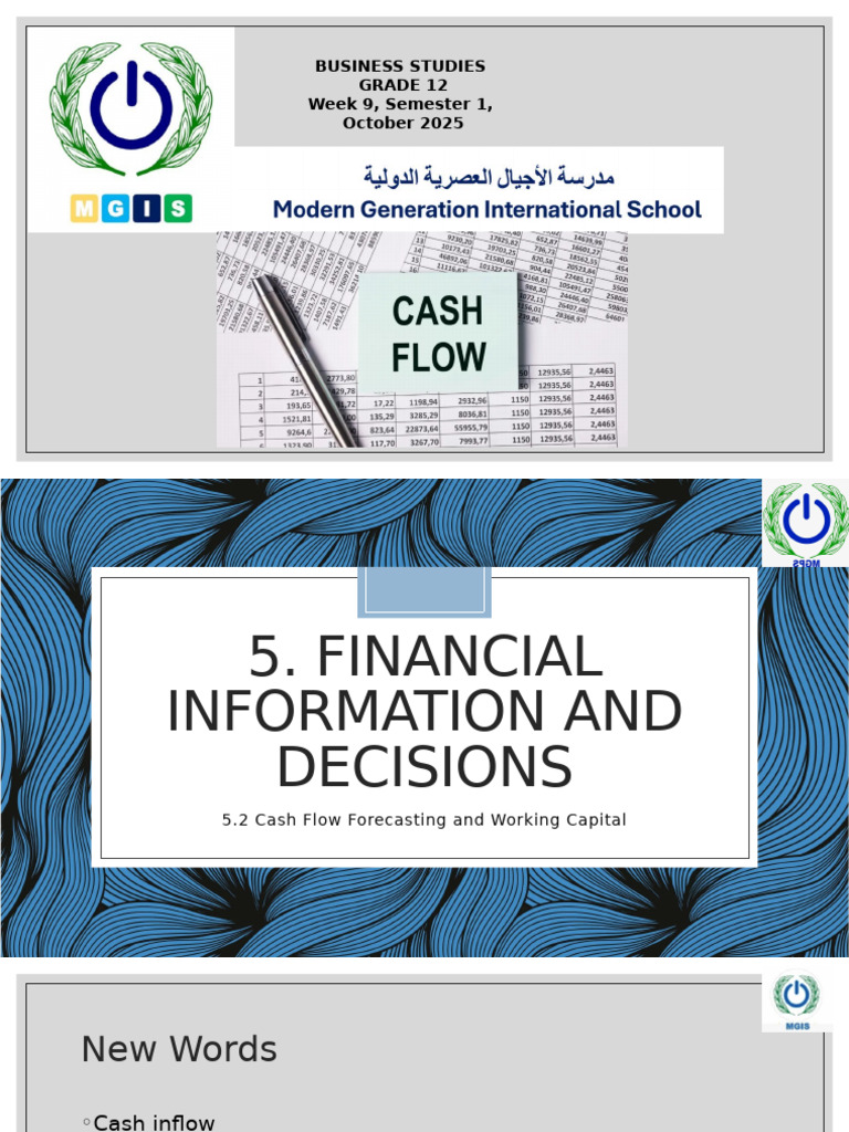 cash flow and cashflow forecast grade 10 &12 - financial information in ...