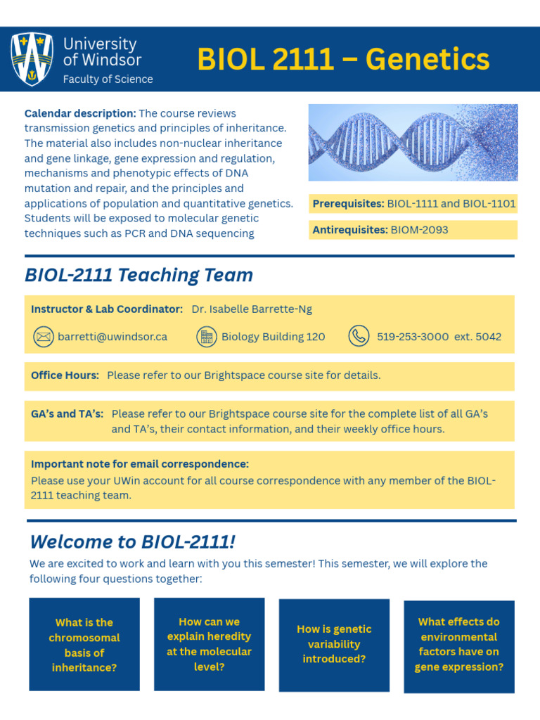 BIOL 2111 SYLLABUS | PDF | Genetics | Gene