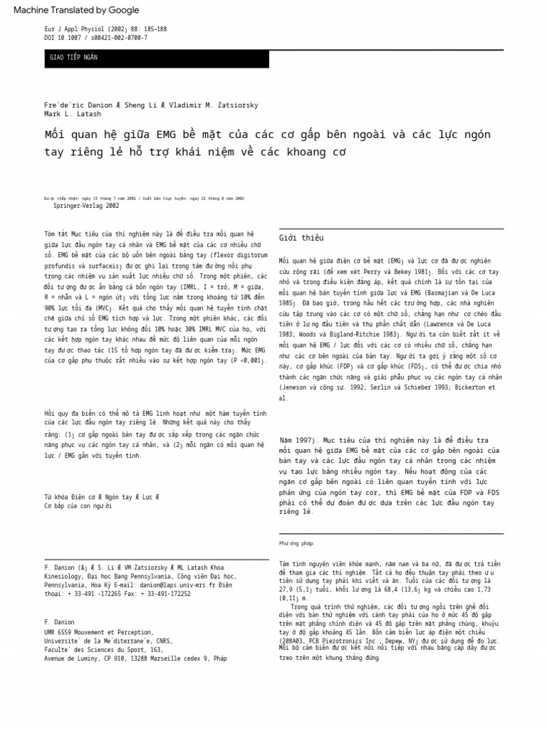 Relations Between Surface EMG of Extrinsic Flexors and Individual ...