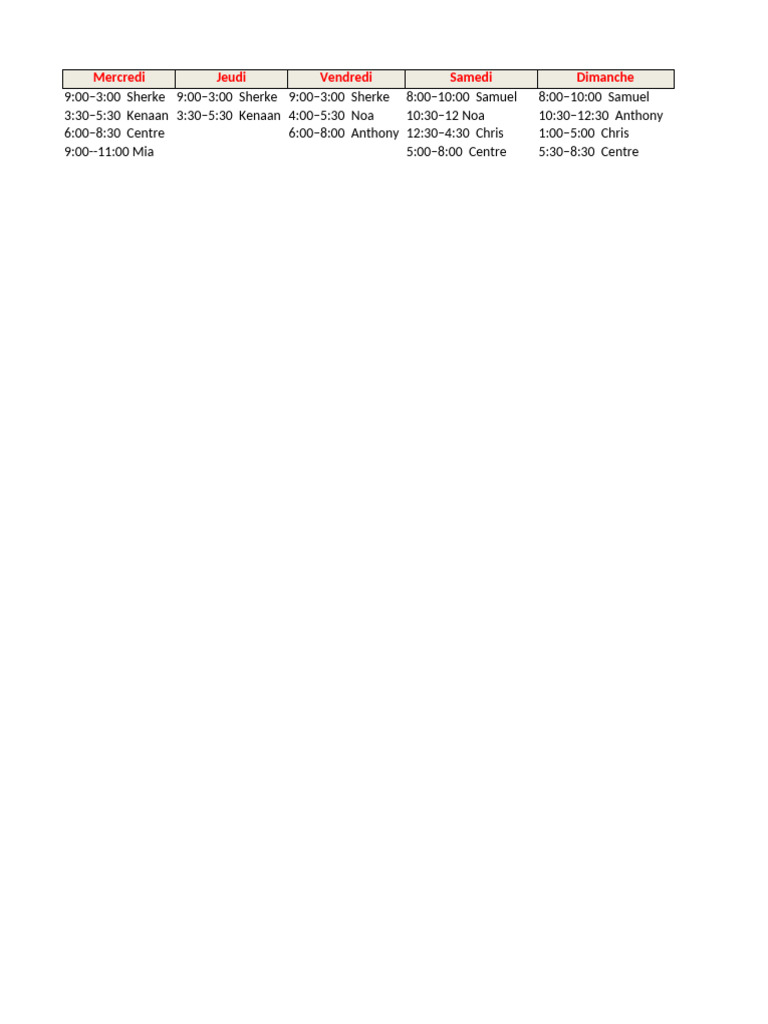 Schedule by Day Columns | PDF