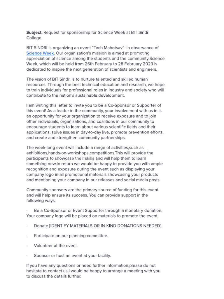 SAE Proposal Letter | PDF