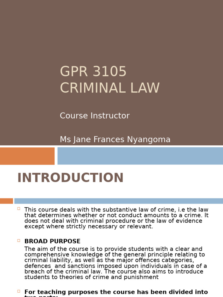 Gpr 106 Criminal Law Introduction Revised Jf 2024slide 1 | PDF | Misdemeanor | Crimes