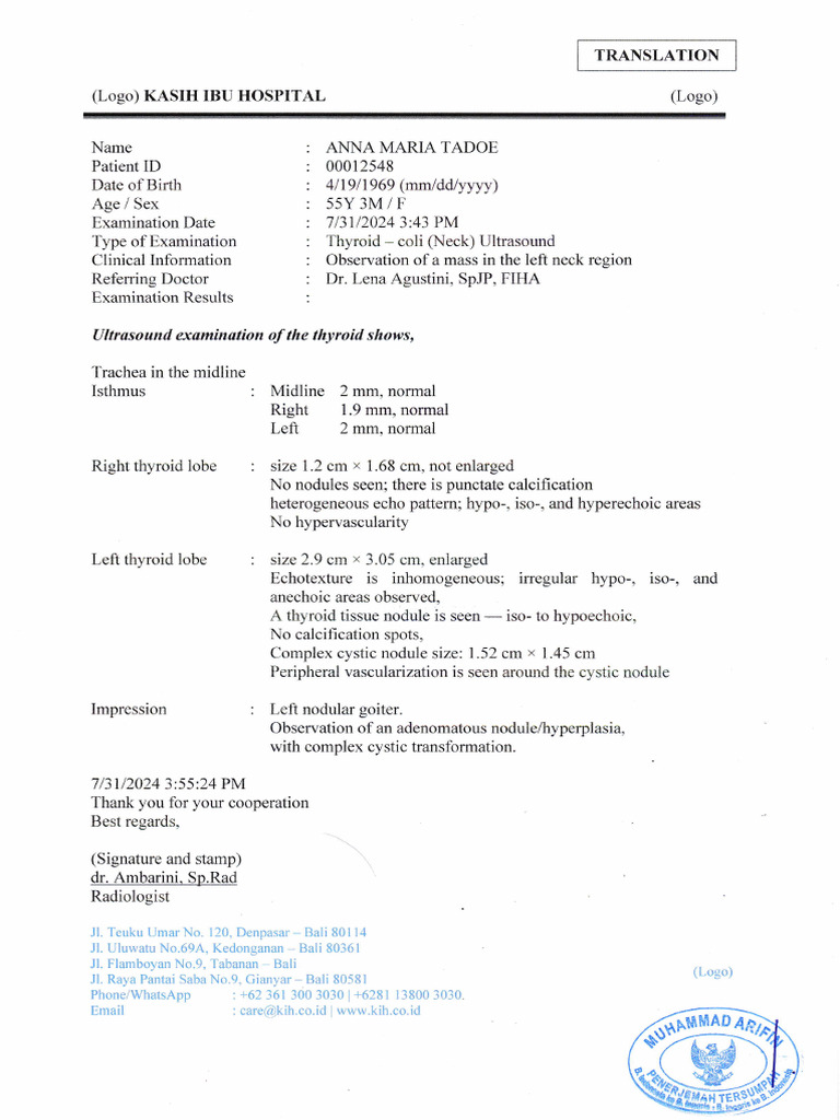 Thyroid Ultrasound Report Translation | PDF | Thyroid | Glands