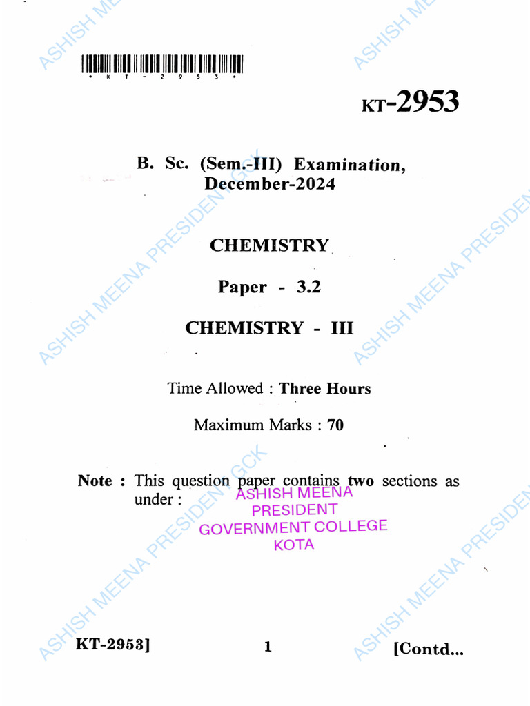 B Sc 3rd Semester Chemistry,Physics,Mathematics, Enviornment Compulsory ...