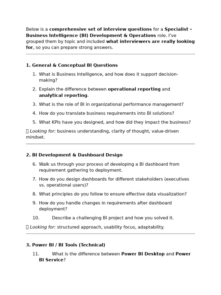 Power Bi and SQL Interview Questions | PDF | Business Intelligence ...