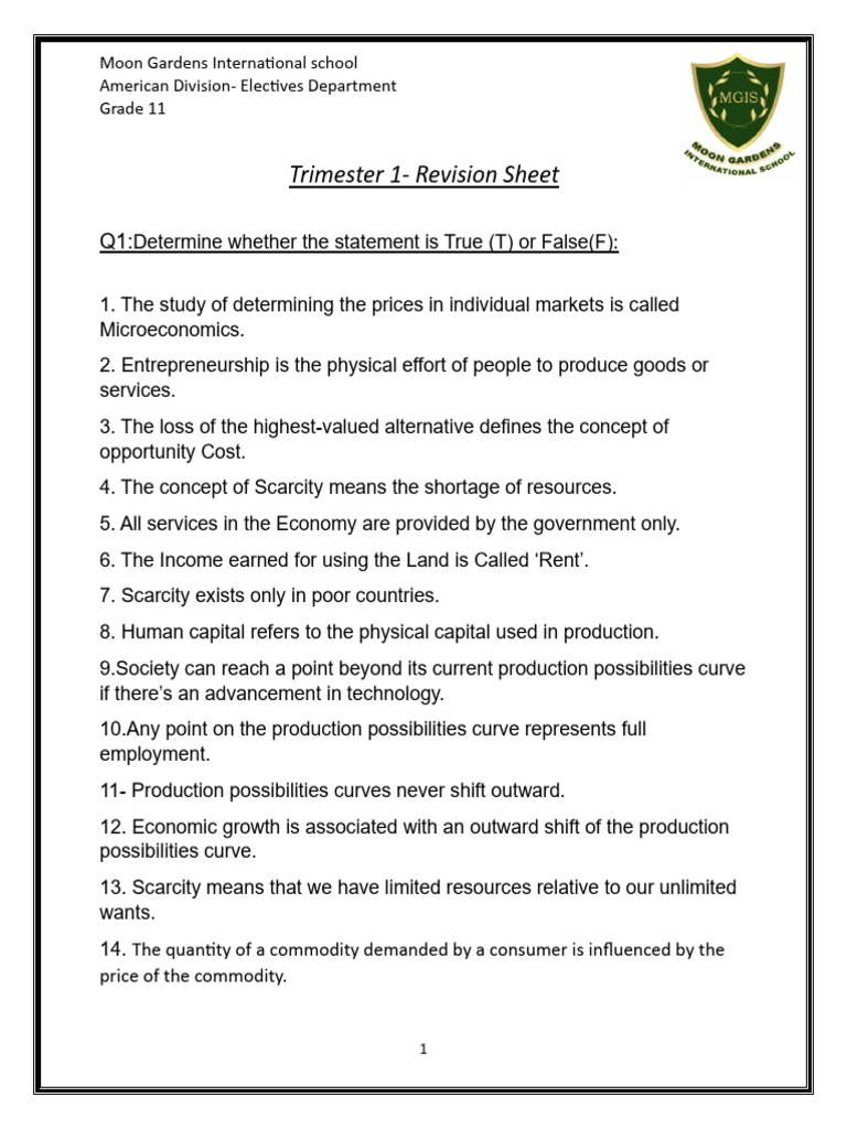 Revision Sheet Economics | PDF | Demand | Demand Curve