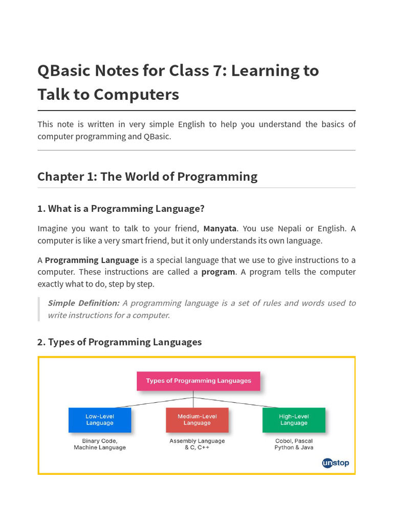 QBasic Notes for Class 7: Learning to Talk to Computers | PDF ...