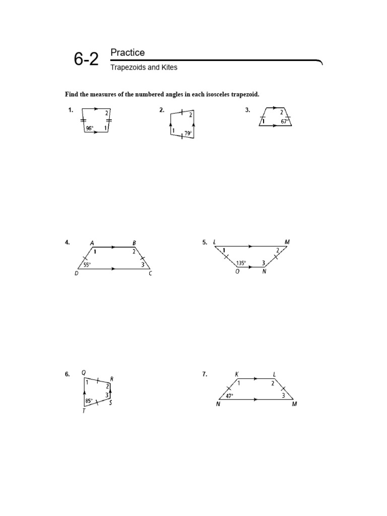6-2 Kites and Trapezoids Practice | PDF