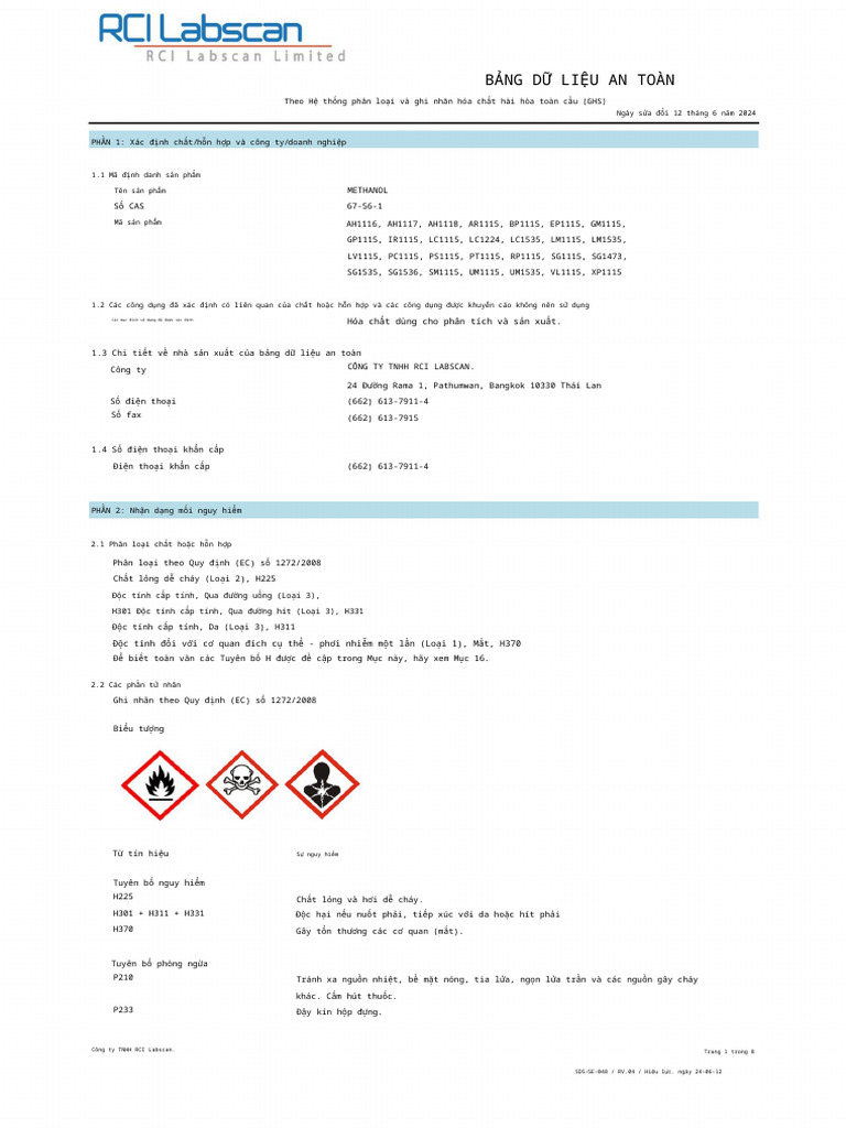 SDS Methanol ENG 120624 (3) | PDF