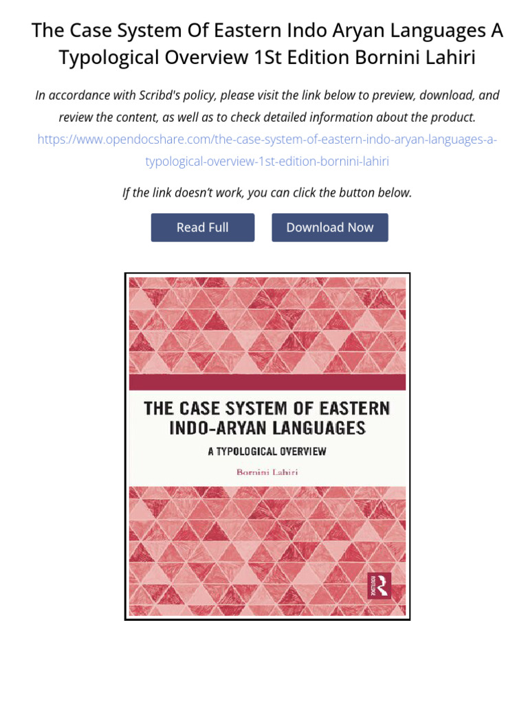 The Case System of Eastern Indo Aryan Languages A Typological Overview ...